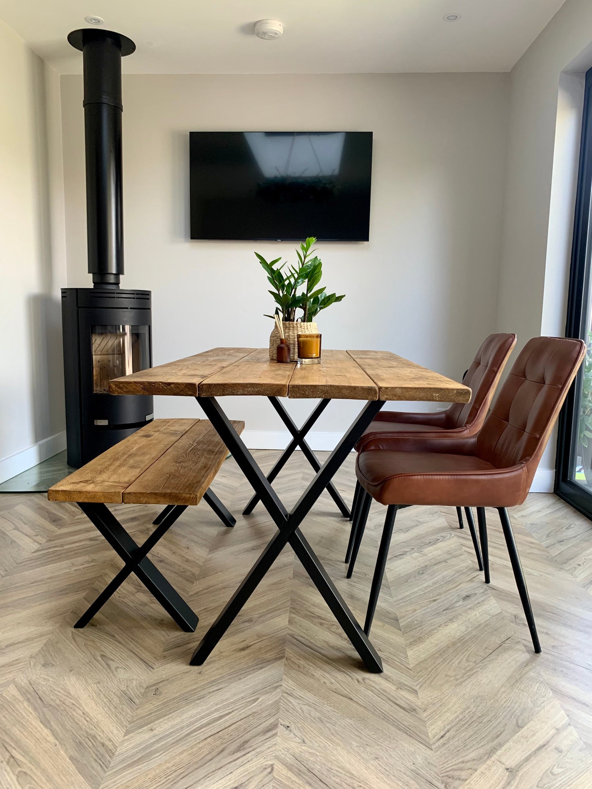 Dining Table. X-Frame Steel Legs . Industrial Style. Rustic. Scandinav ...